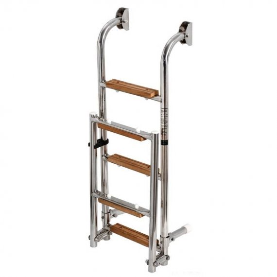 Stainless steel ladder with wooden steps - Emporiomare